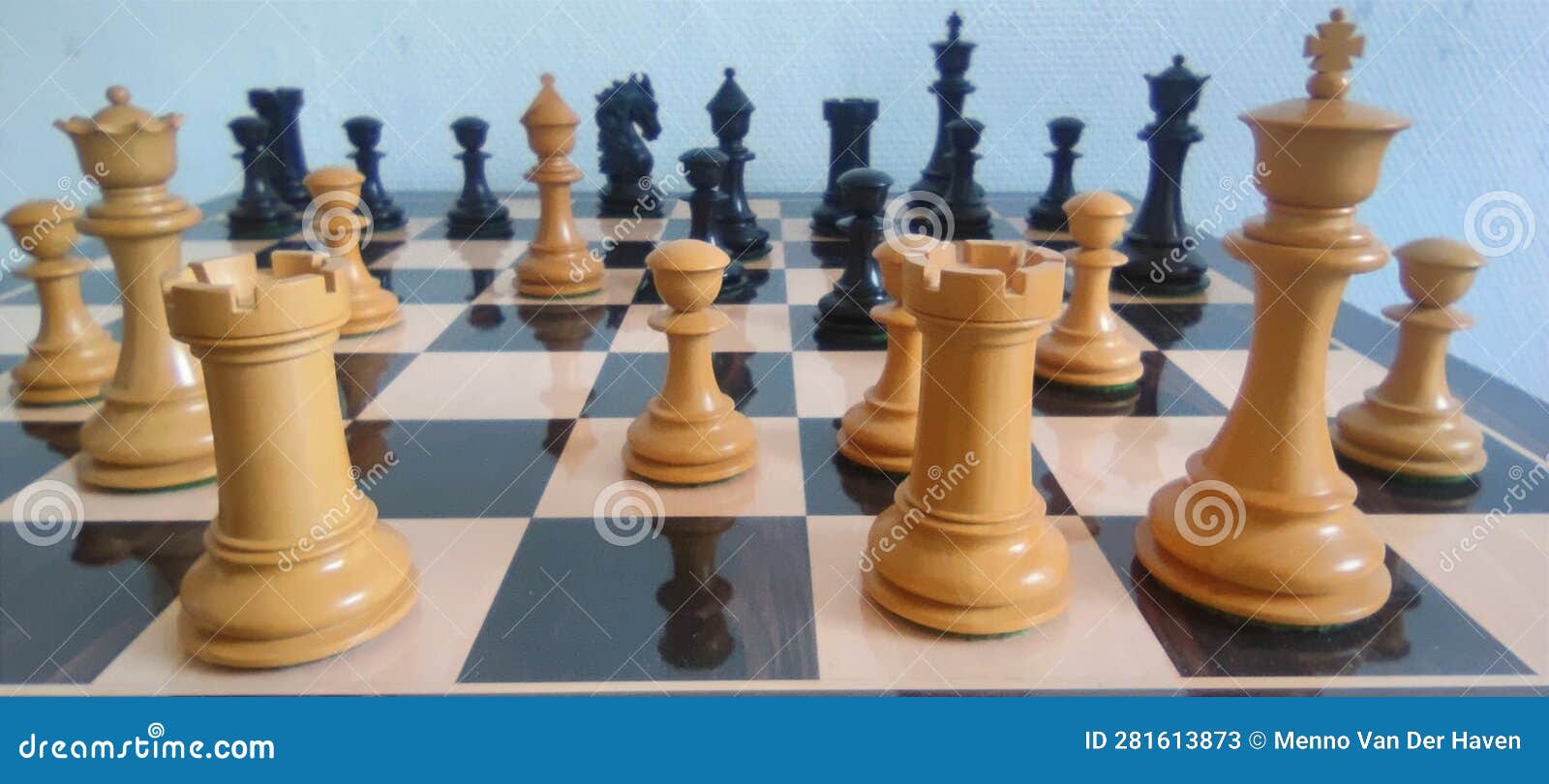 Panoramic View of Chess Pieces on a Chess Board Stock Image - Image of ...