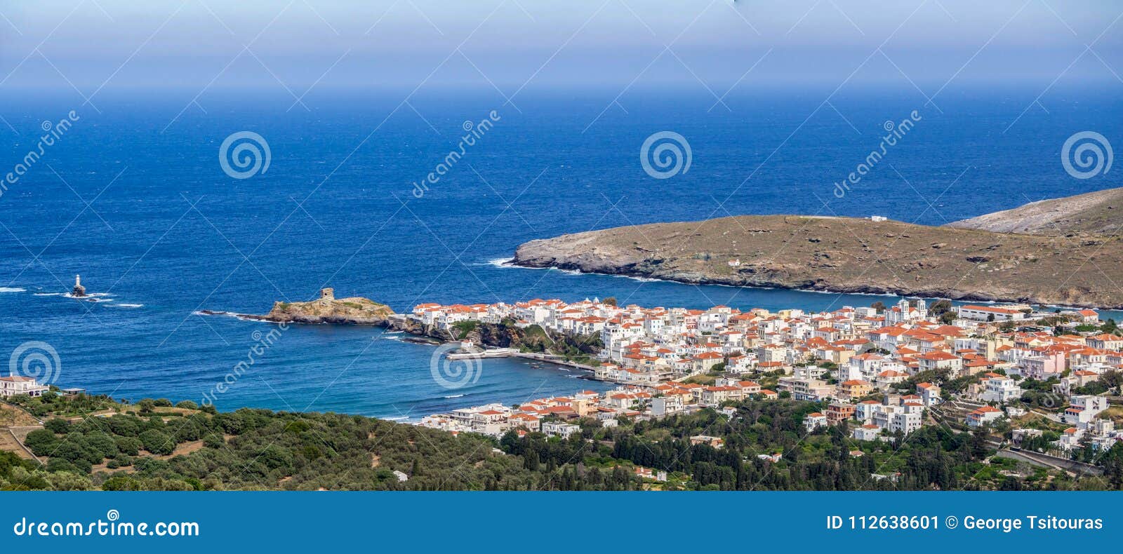 Panoramic View of the Chora of Andros ,Greece at Daytime. Stock Image ...