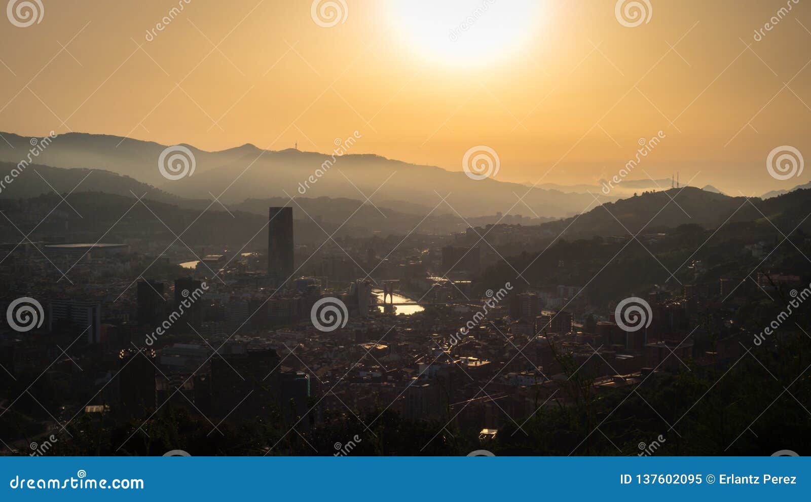 Panoramic View of the City of Bilbao during Sunset Stock Image - Image ...