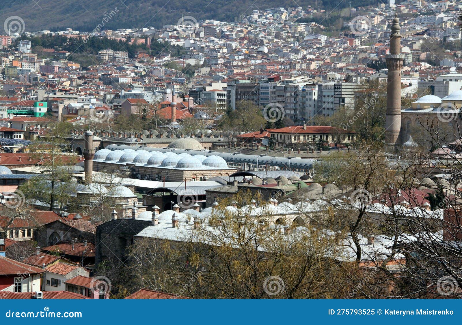 A View of the City of Bursa with Many Mosques, Hans and Trees in the ...