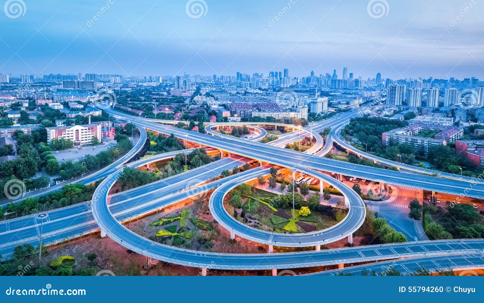 Panoramic View of City Interchange Road Stock Photo - Image of freeway ...