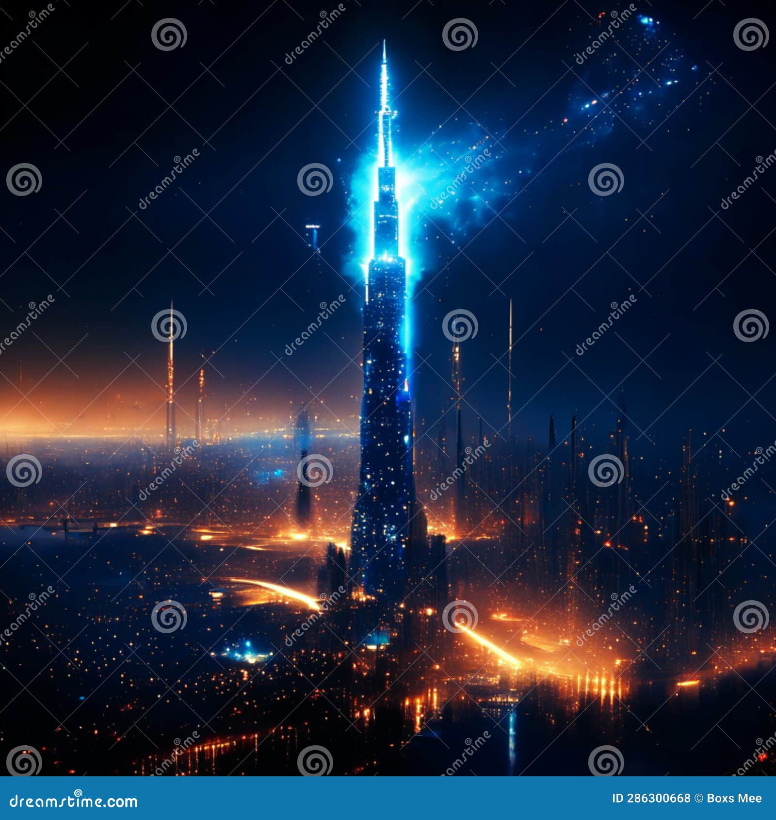 Panoramic View of the City at Night. 3d Rendering Generative AI Stock ...