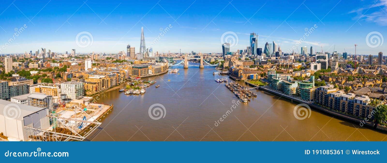 Panoramic View of a Cityscape with a River and Tall Buildings at ...