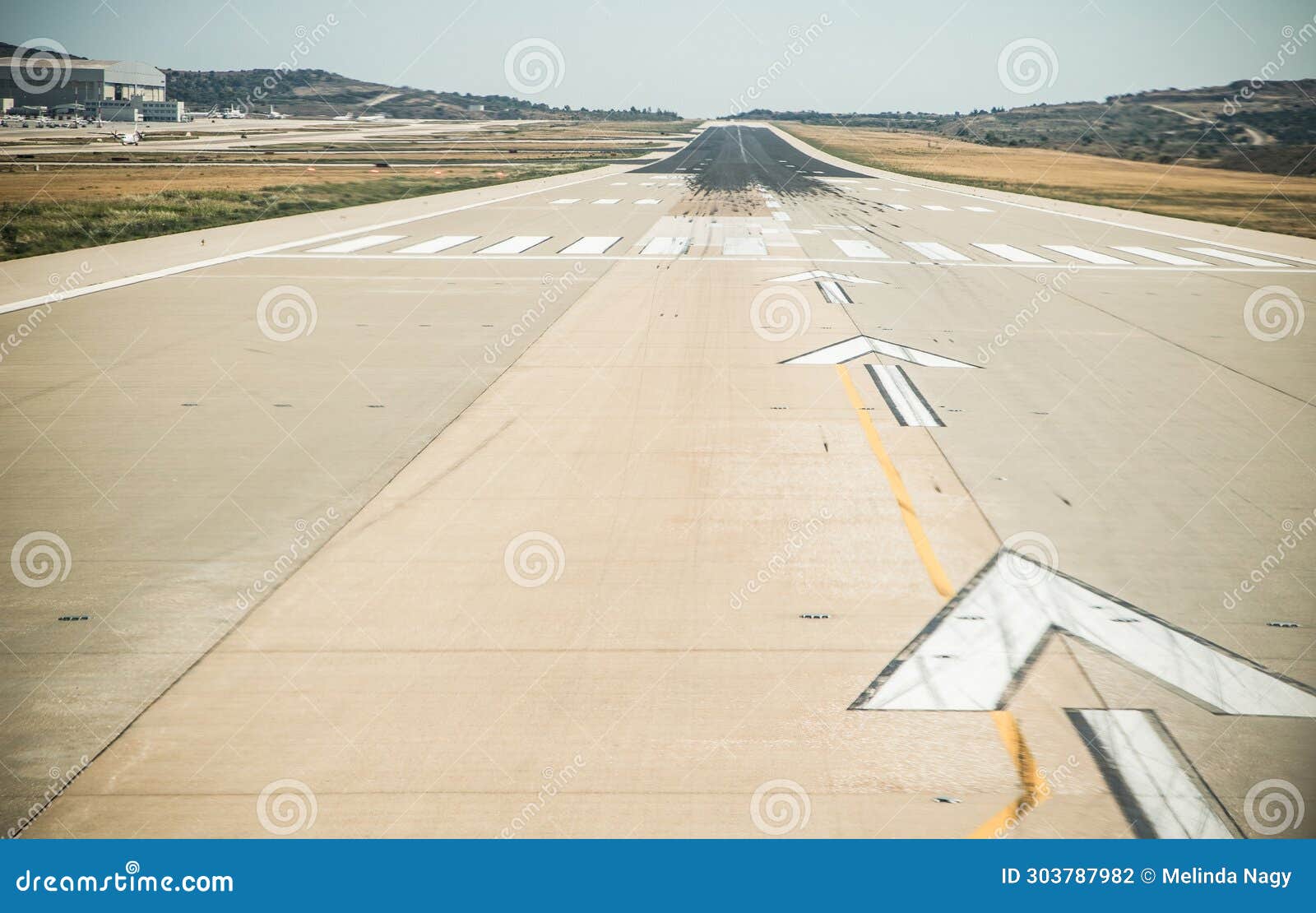 Panoramic View of a Commercial Airport Runway Stock Photo - Image of ...
