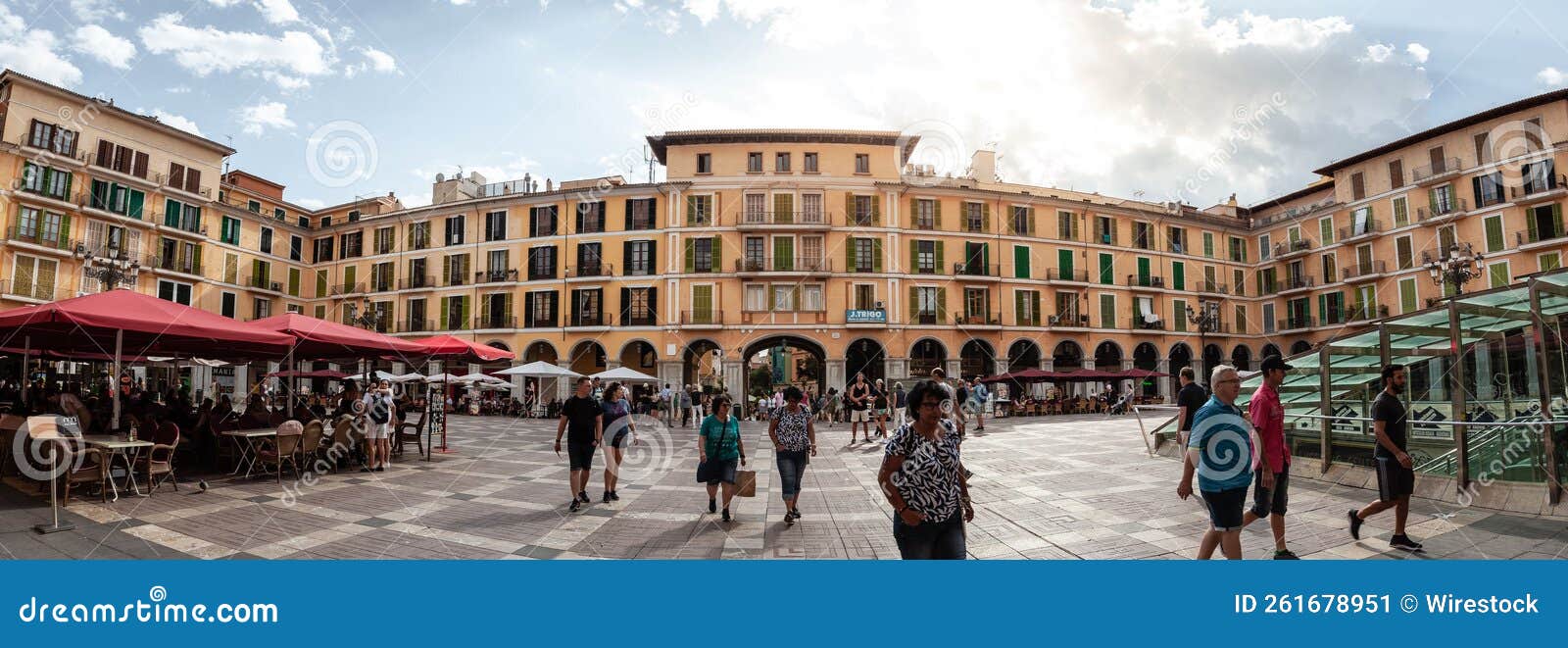 Panoramic View of a Crowded Square Placa Major in Palma De Mallorca ...