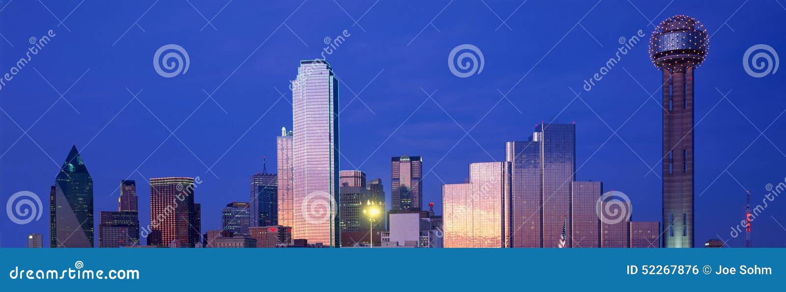 Panoramic View of Dallas, TX Skyline at Night with Reunion Tower ...