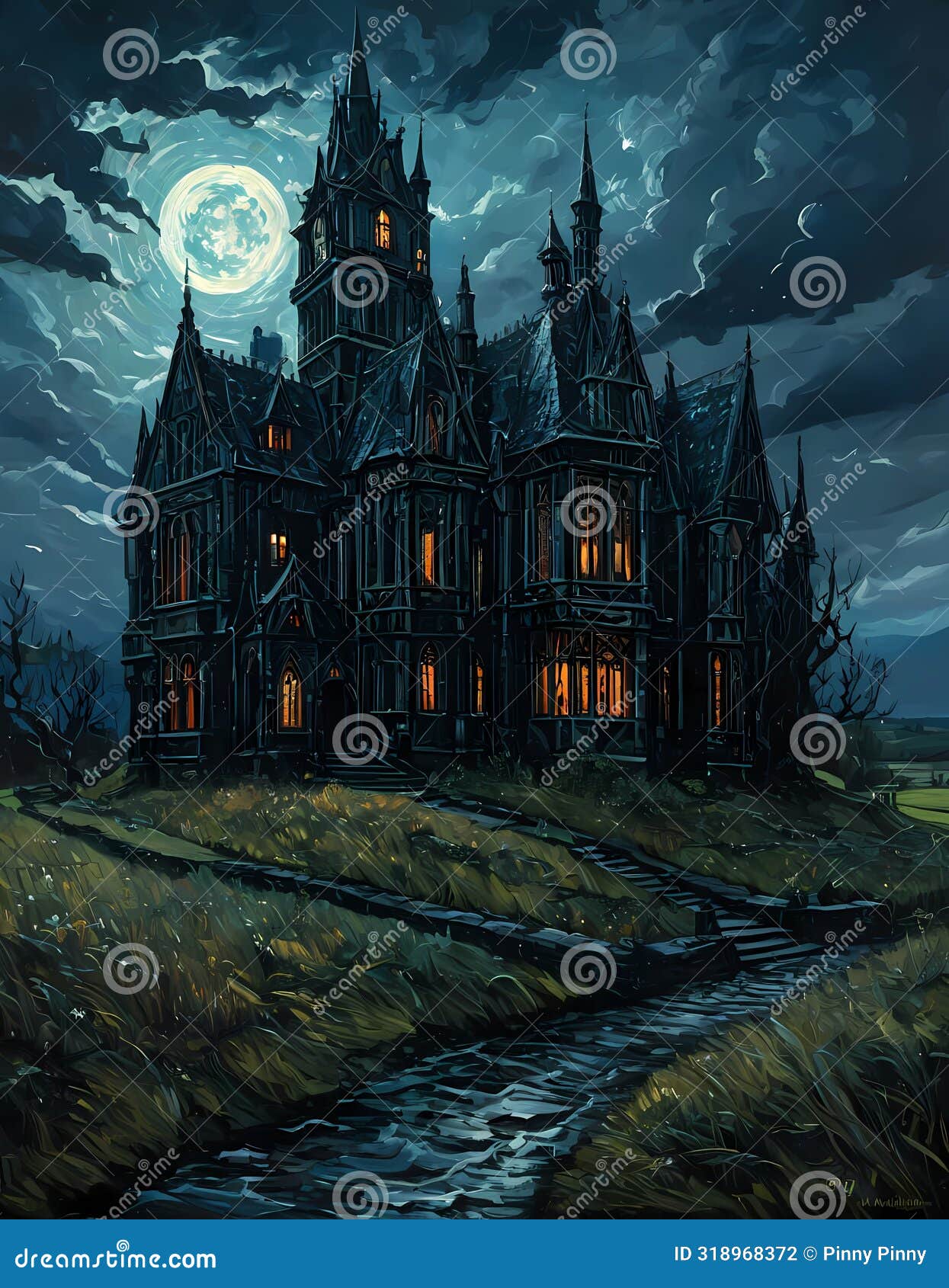 Panoramic View Of Dark Dramatic Gothic Haunted School, Mysterious ...