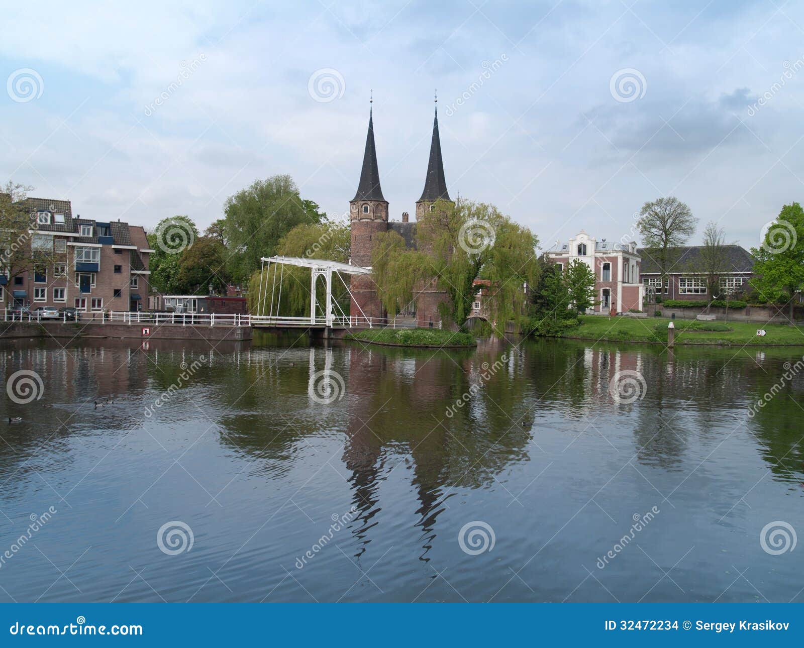 Panoramic View of Delft with East Gate and Typical Bridge Stock Photo ...