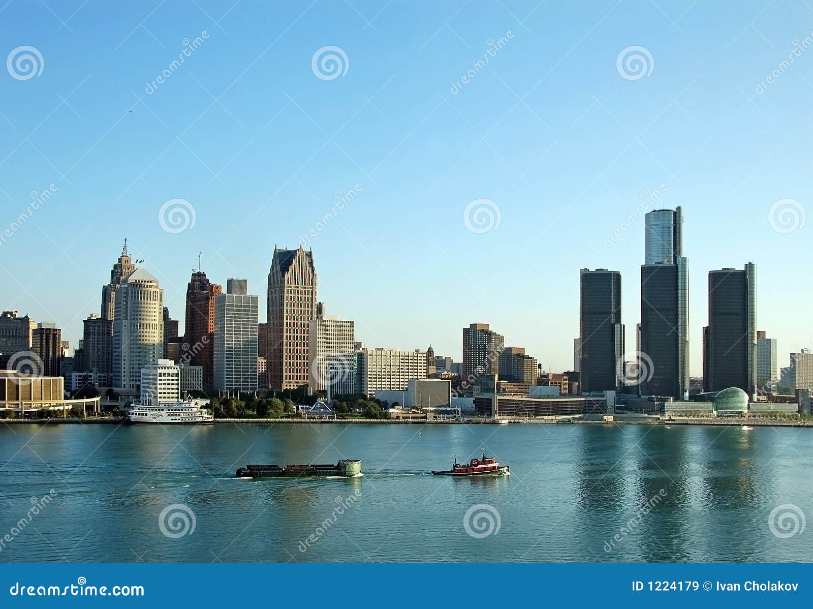 Panoramic View of Detroit Daytime Stock Image - Image of skyline ...