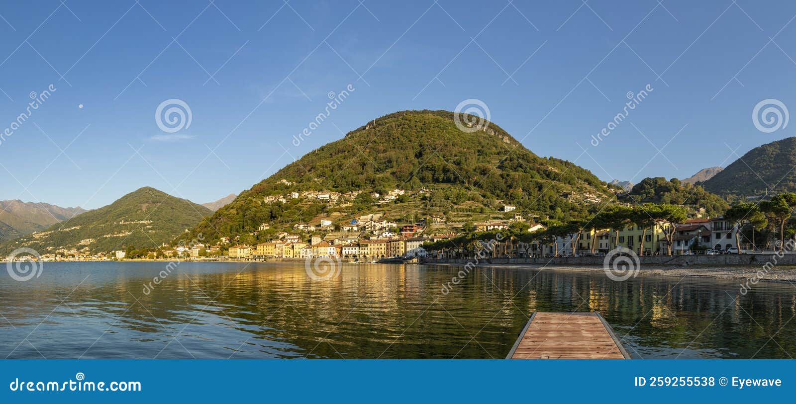 Panoramic View of Domaso, Lake Como, at Dawn Stock Photo - Image of ...