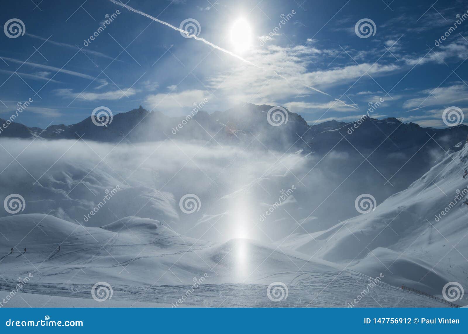 Panoramic View Down Snow Covered Valley in Alpine Mountain Range with ...
