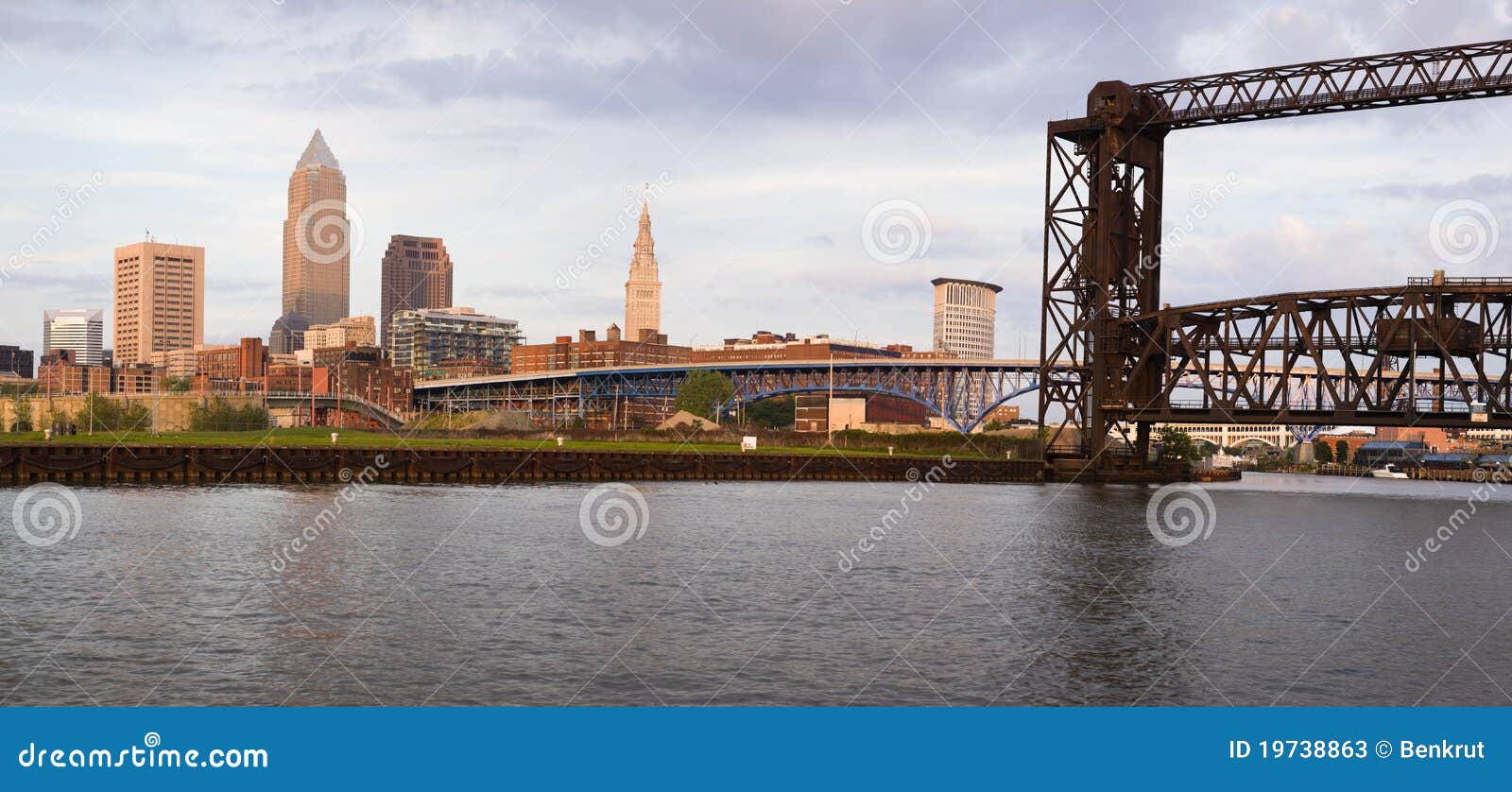 Panoramic View of Downtown Cleveland Stock Image - Image of cuyahoga ...