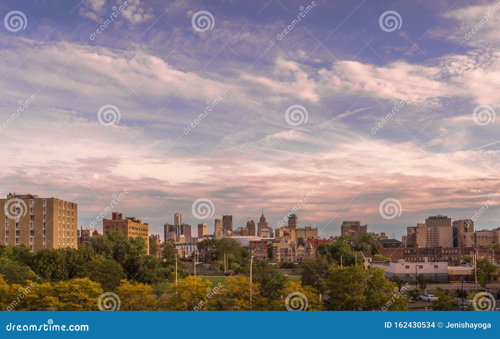 Panoramic View of the Downtown Detroit Cityscape Stock Photo - Image of ...