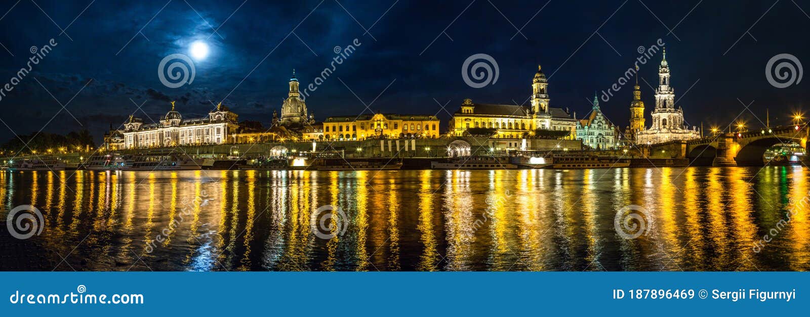 Dresden in night stock image. Image of moonlight, night - 187896469