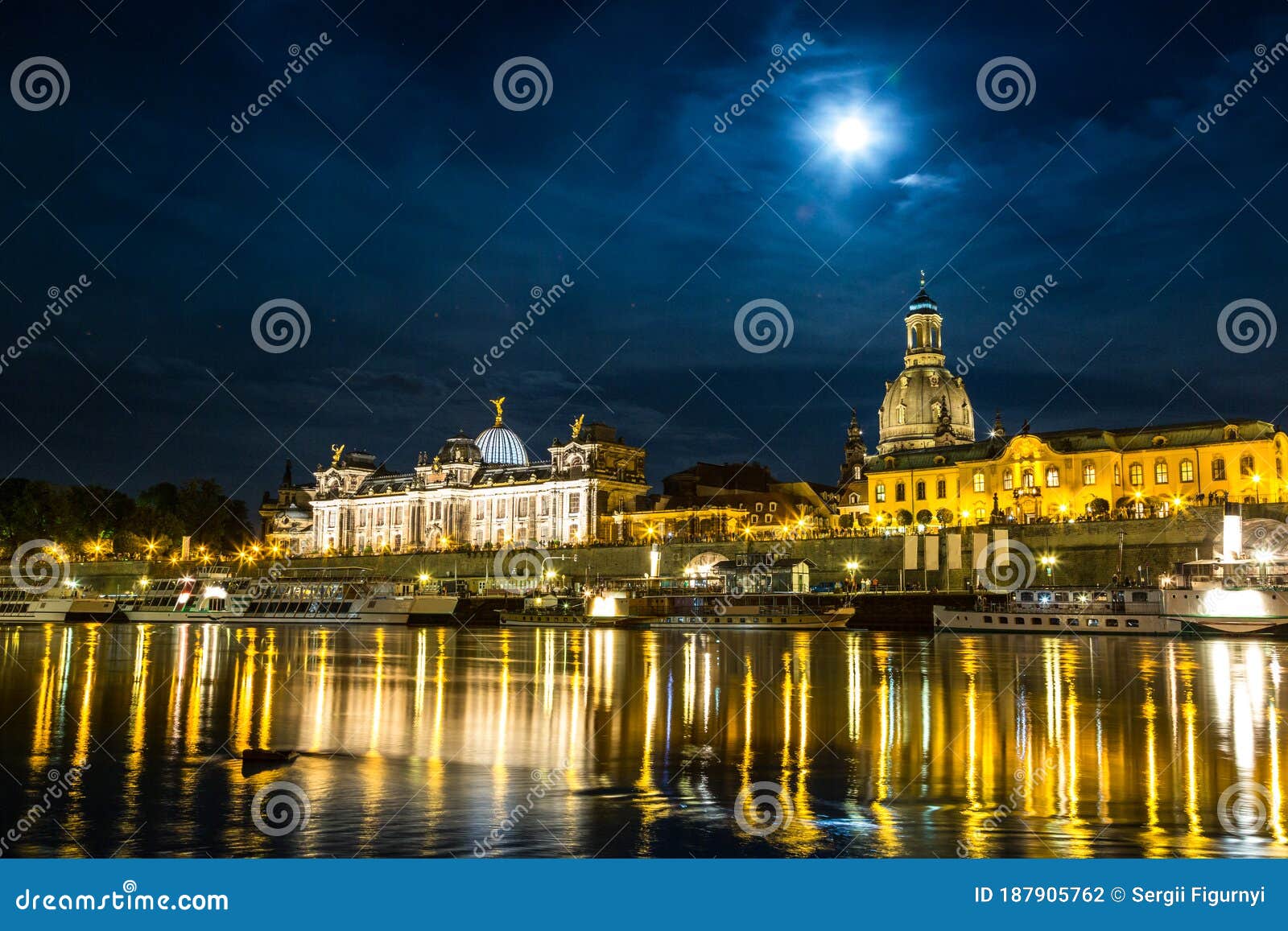 Dresden in night stock photo. Image of moonlight, elbe - 187905762