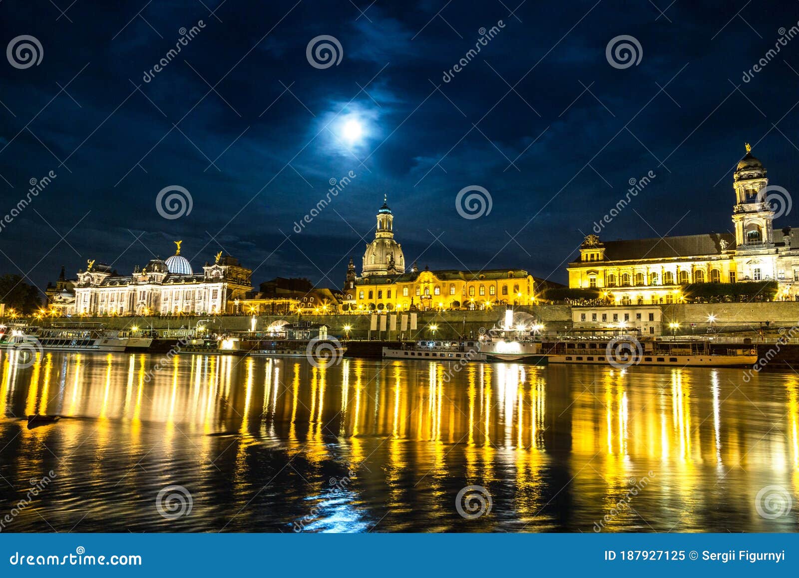 Dresden in night stock image. Image of place, cloud - 187927125
