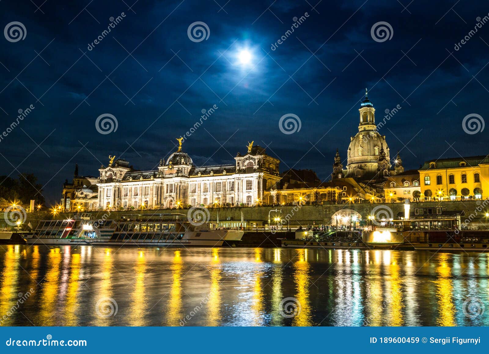 Dresden in night stock image. Image of panorama, europe - 189600459