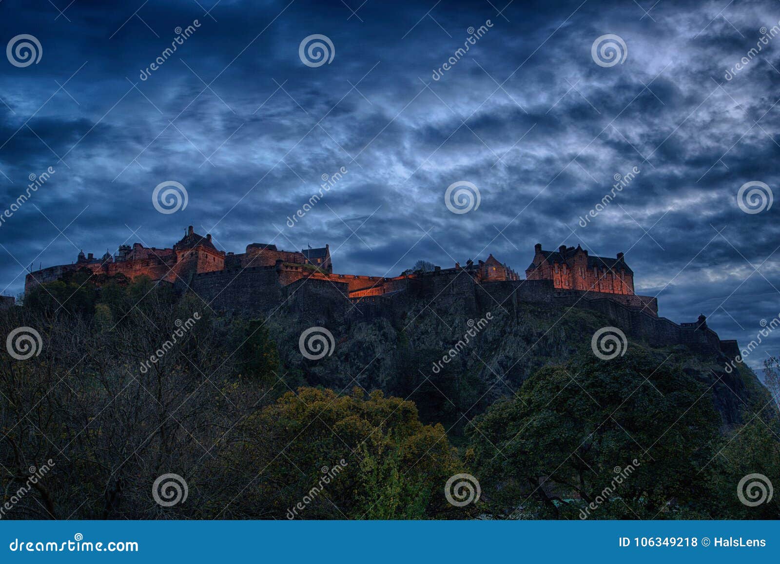 Panoramic View of Edinburgh Castle at Night Stock Photo - Image of ...