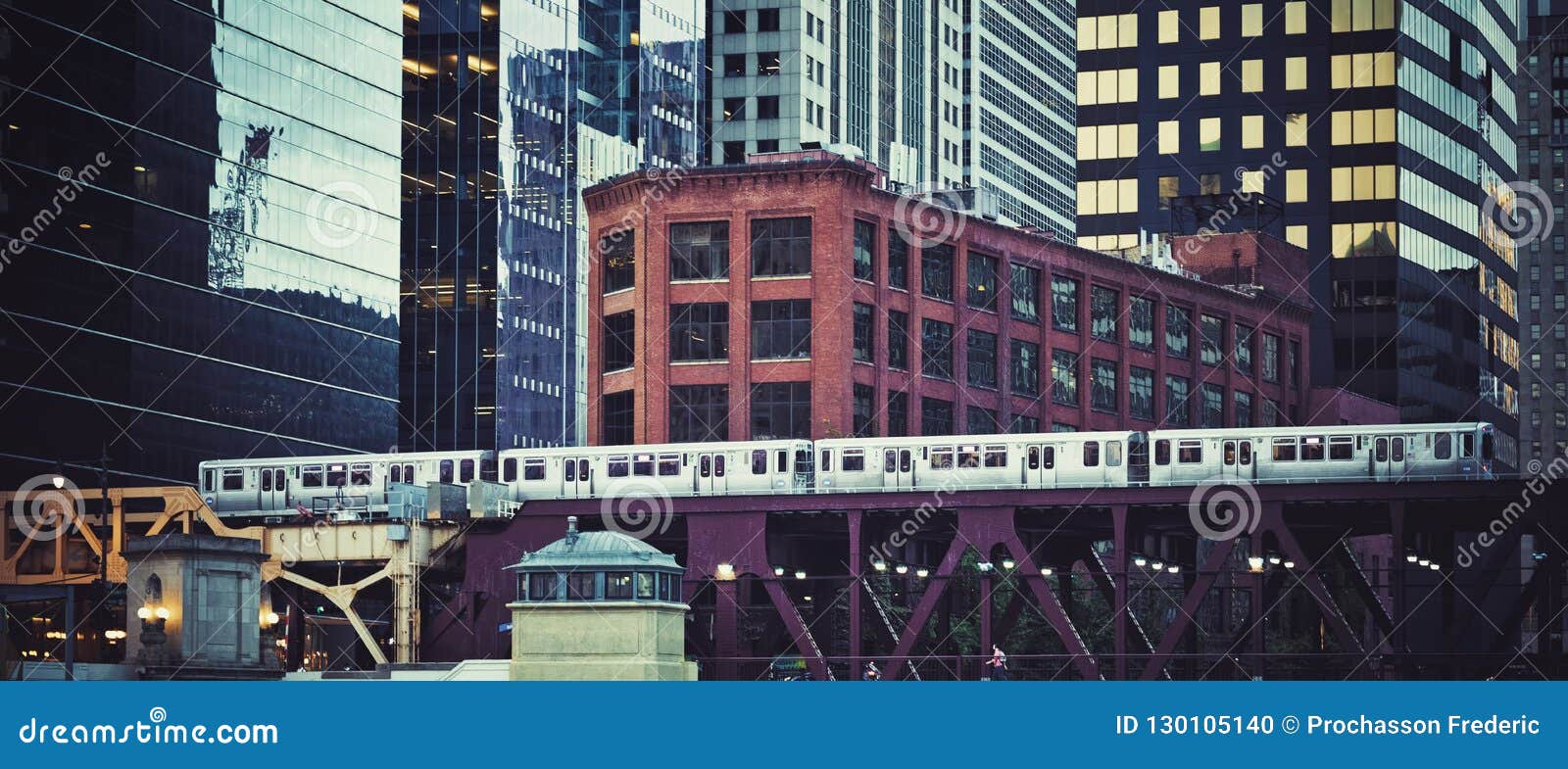 Panoramic View of Elevated Railway Train in Chicago Stock Photo - Image ...