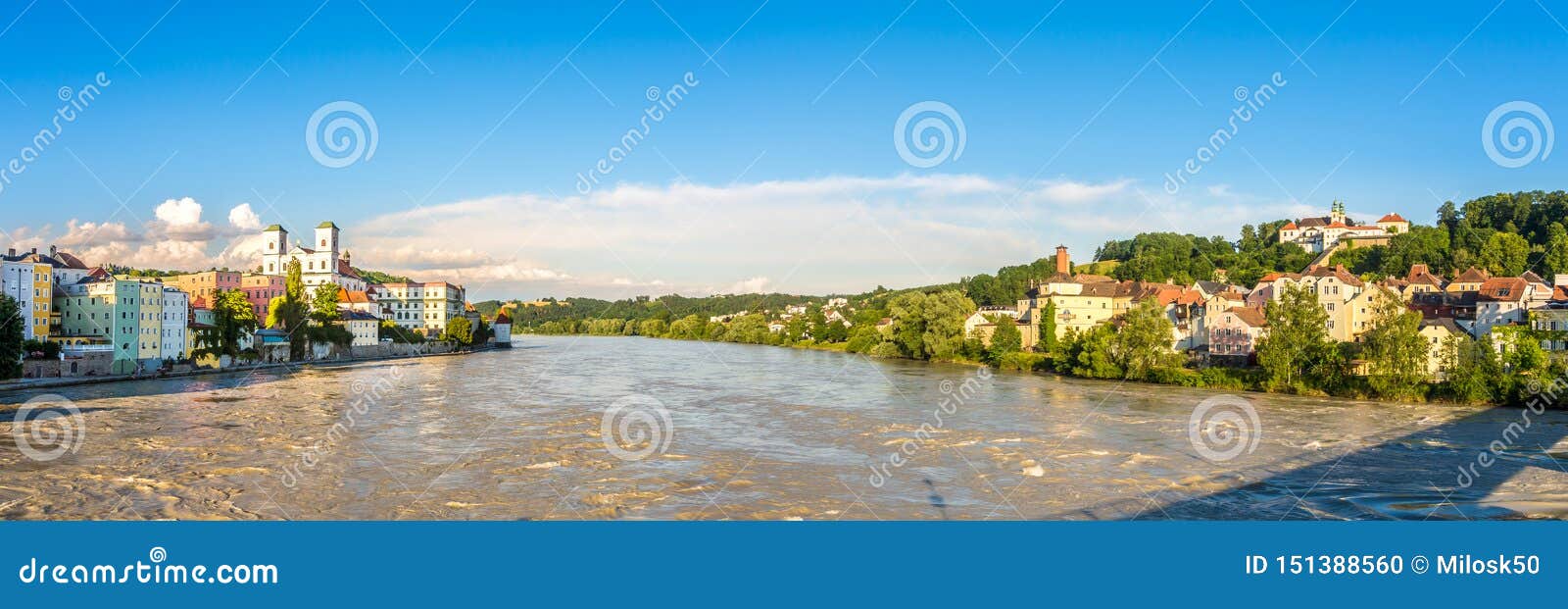 Panoramic View at the Embankments of Inn River in Passau - Germany ...