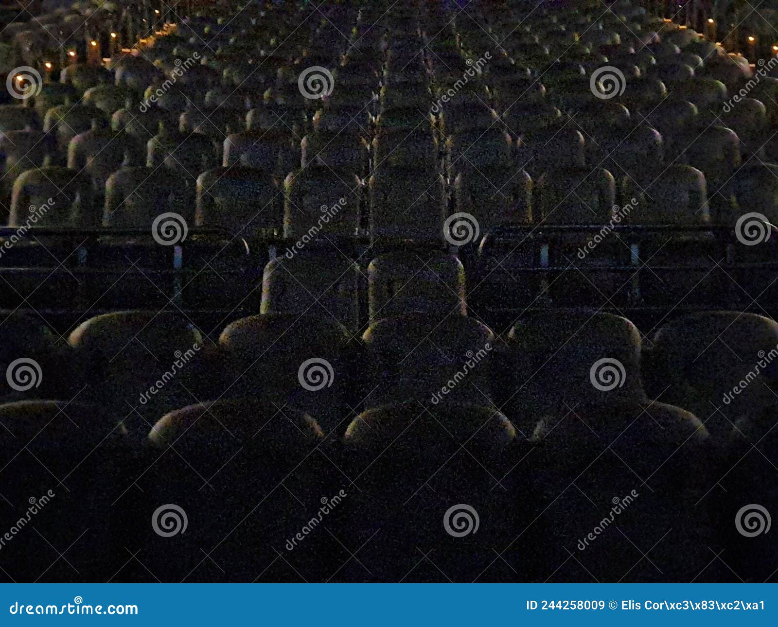Panoramic View of Empty Black Chairs Stock Image - Image of stage ...