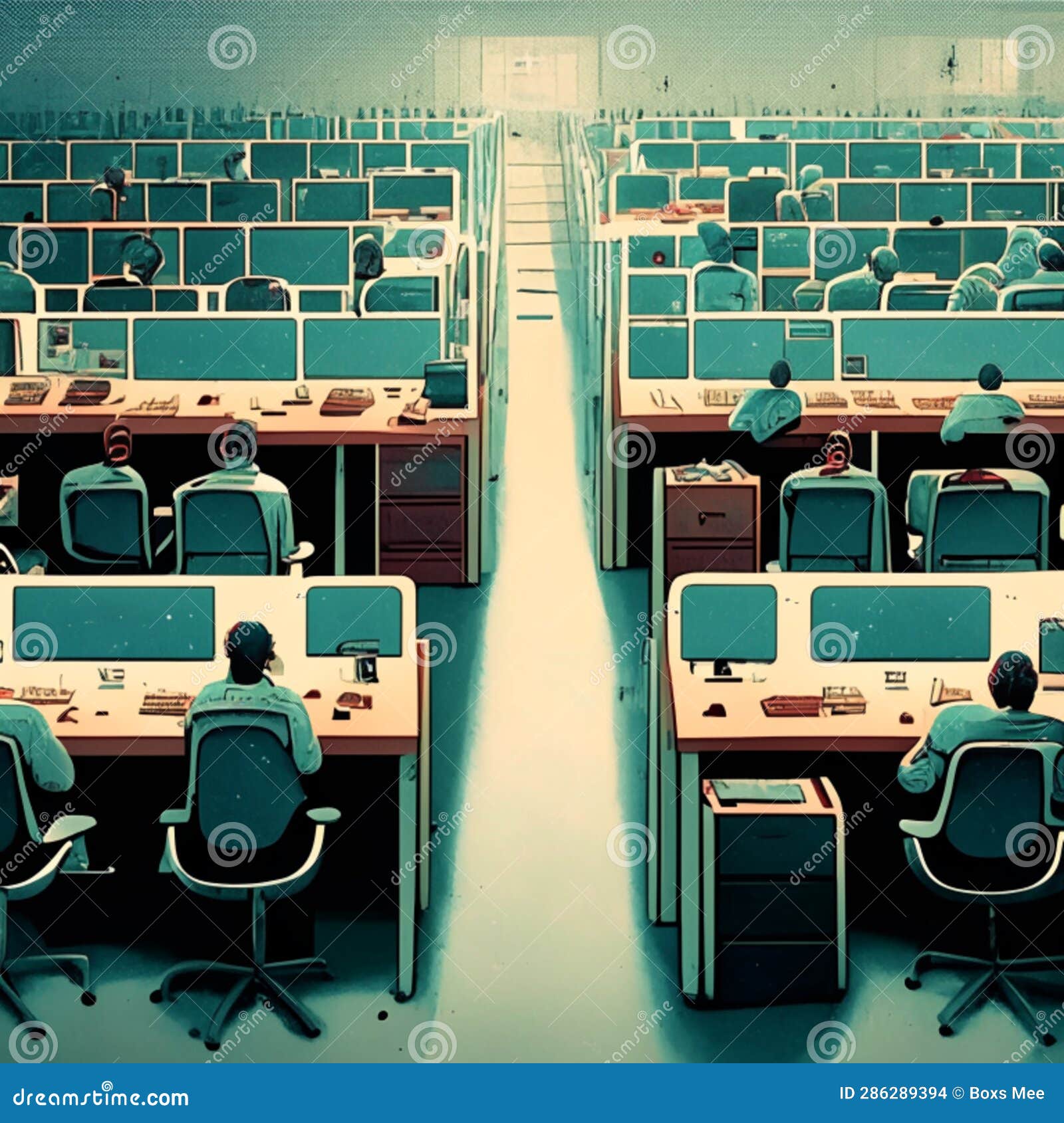 Panoramic View of an Empty Classroom with Rows of Computer Desks Generative AI Stock ...