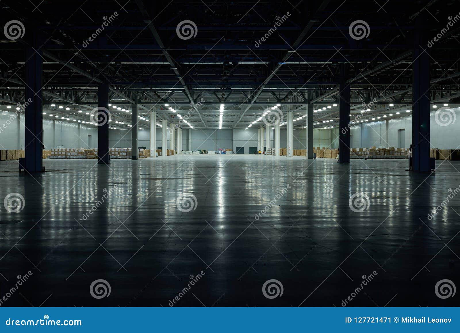 Panoramic View on Empty Pavilion Hall Under Construction, with Dark ...