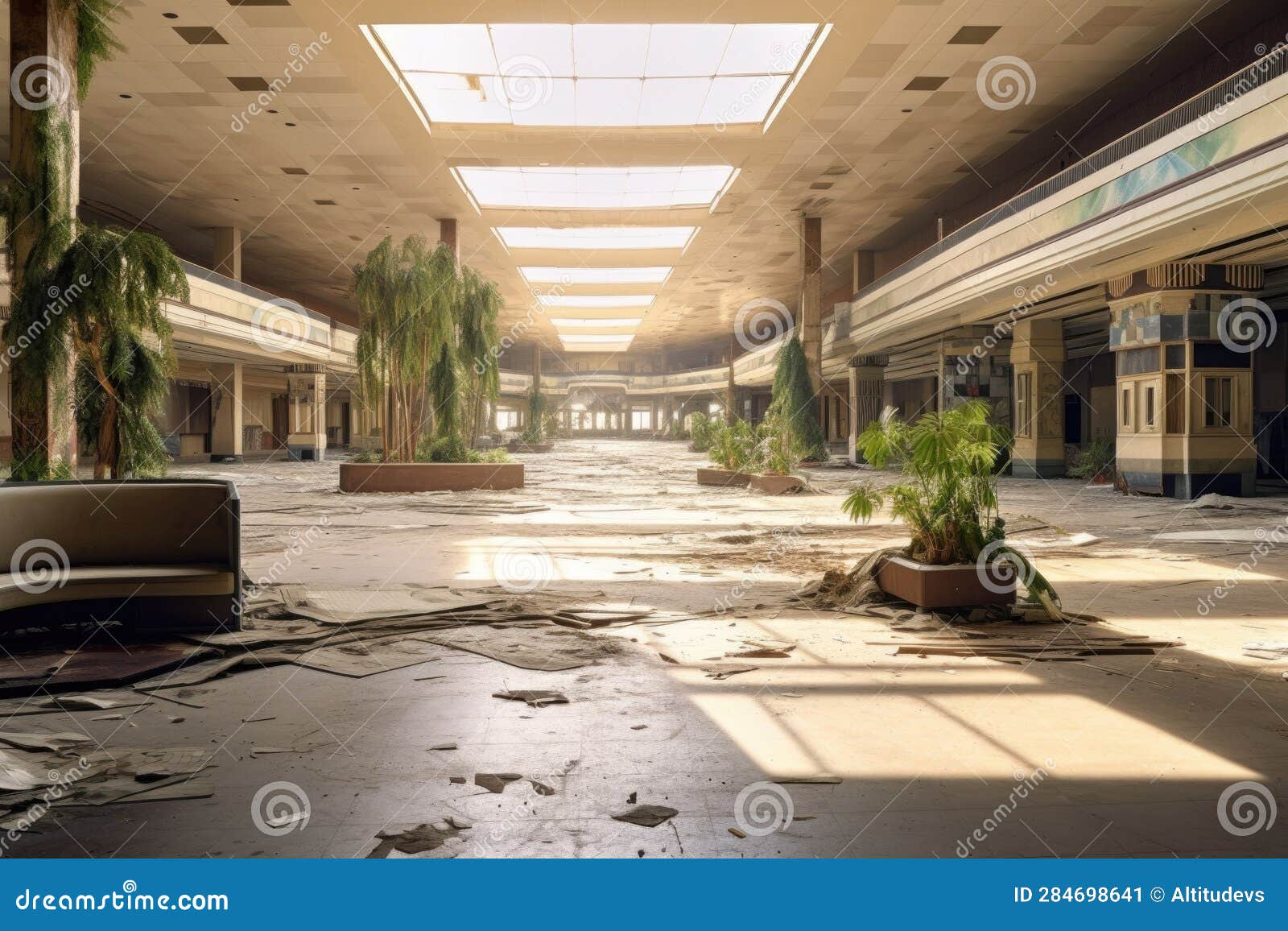Panoramic View of the Entire Desolate, Empty Mall Interior Stock Image ...