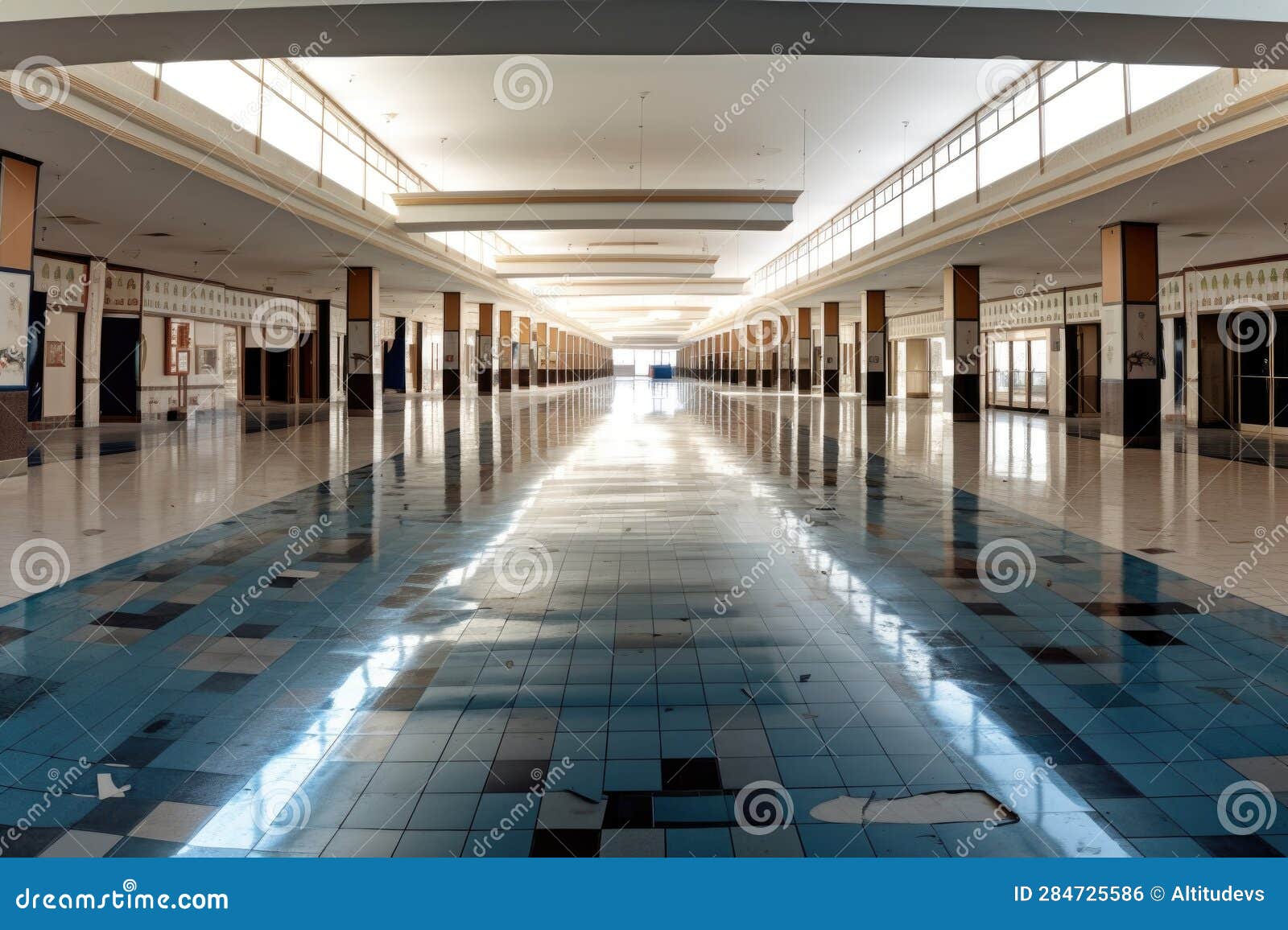 Panoramic View of the Entire Desolate, Empty Mall Interior Stock ...