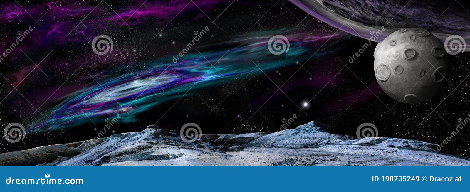 Panoramic View of Exoplanets with Their Satellite on a Background of ...