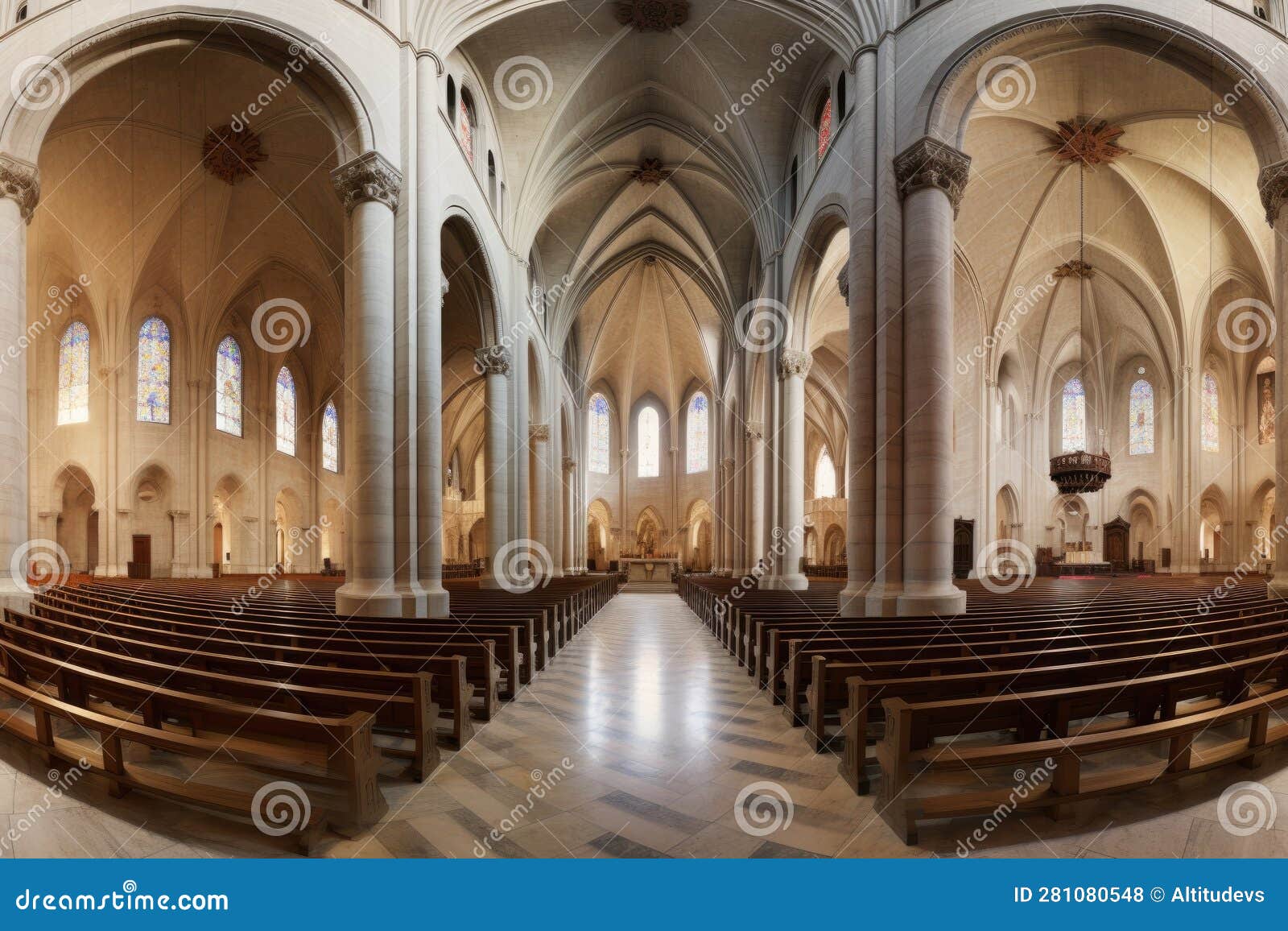 Panoramic View of the Expansive Nave and Altar Stock Illustration ...