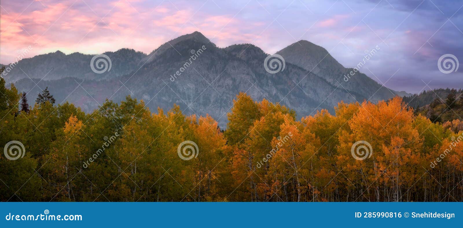 Panoramic View of Fall Foliage at Mount Timpanogos in Utah Under ...