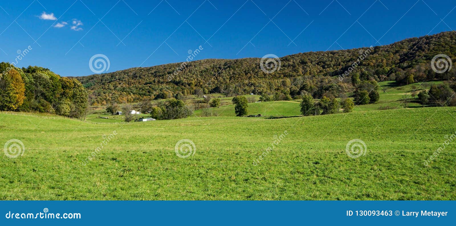 A Panoramic View of a Farm at the Base of Sinking Creek Mountain Stock ...