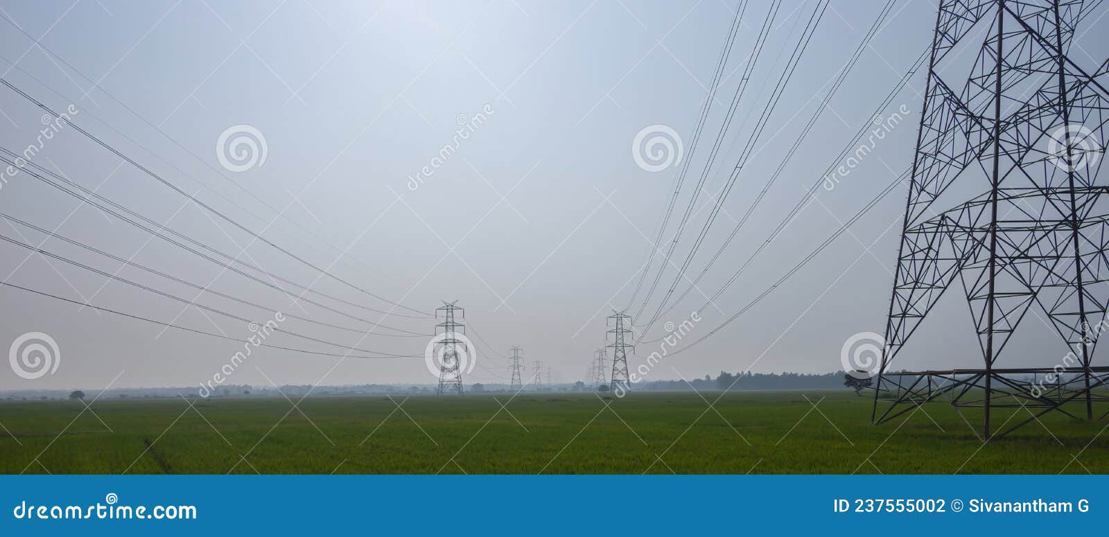 Panoramic View of the Field with Power Tower in the Field ...