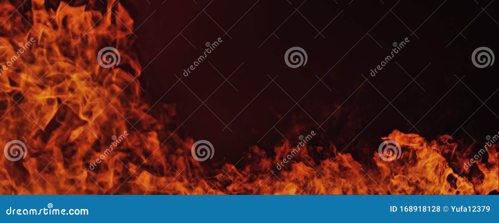 Panoramic View Fire on Isolated Black Background. Perfect Flames ...