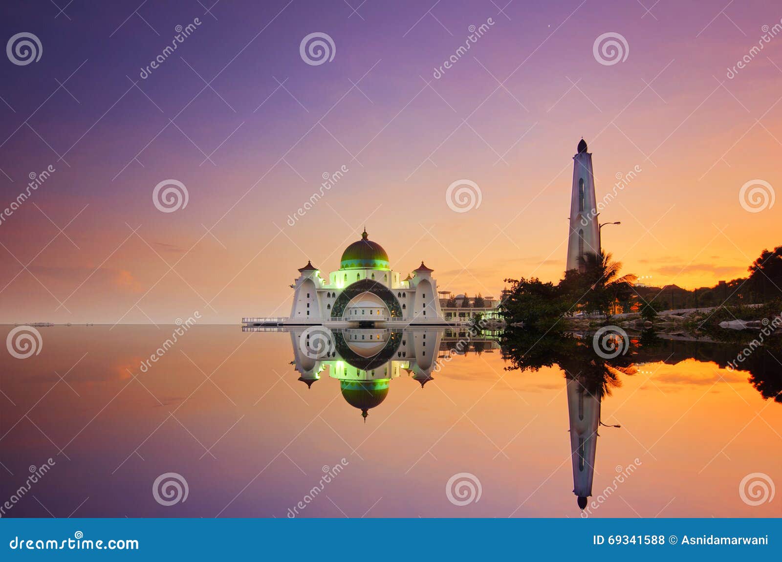 A Panoramic View of Floating Public Mosque during Awesome Sunset Stock ...