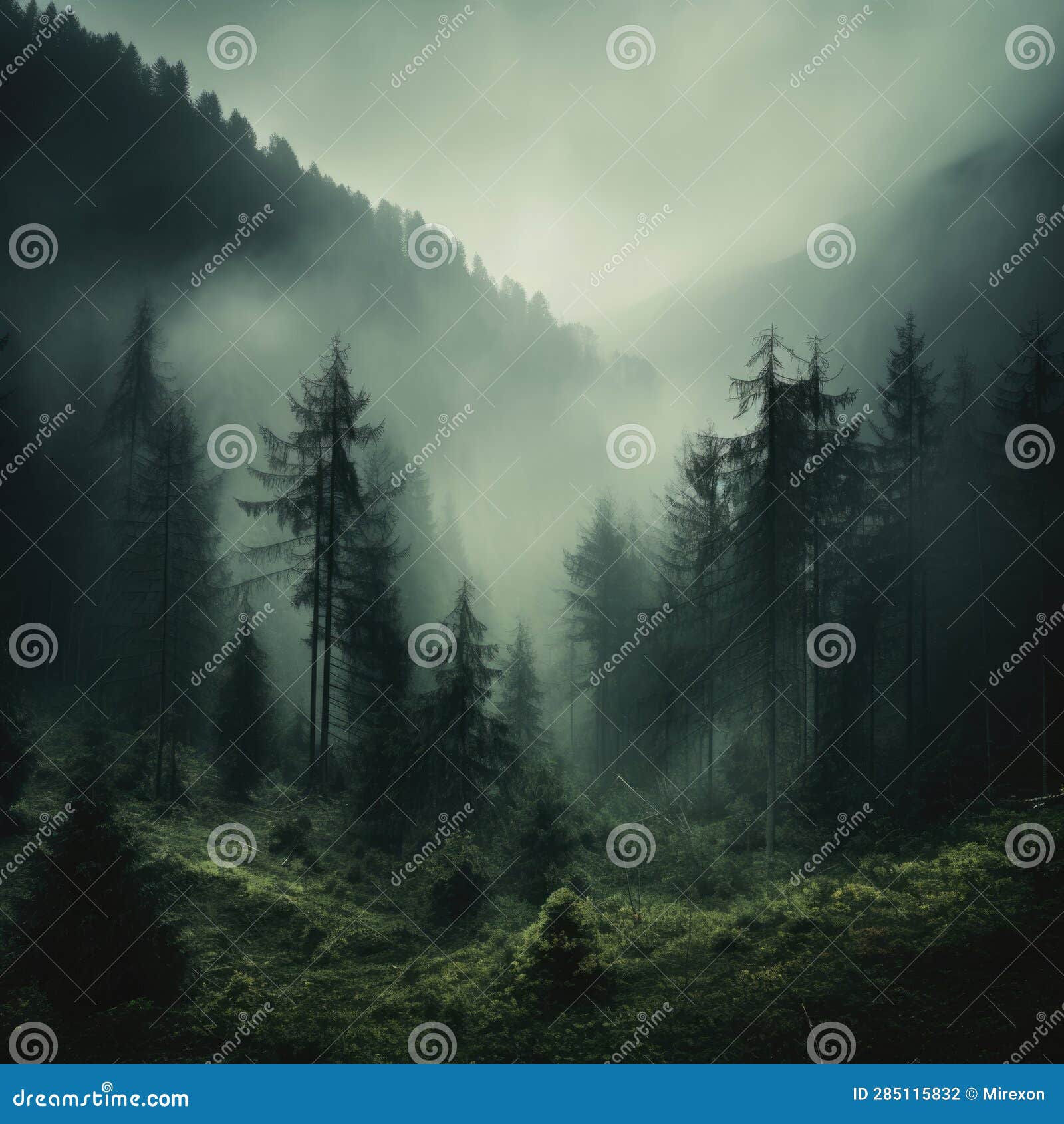 Panoramic View of the Forest with Morning Fog Stock Illustration ...