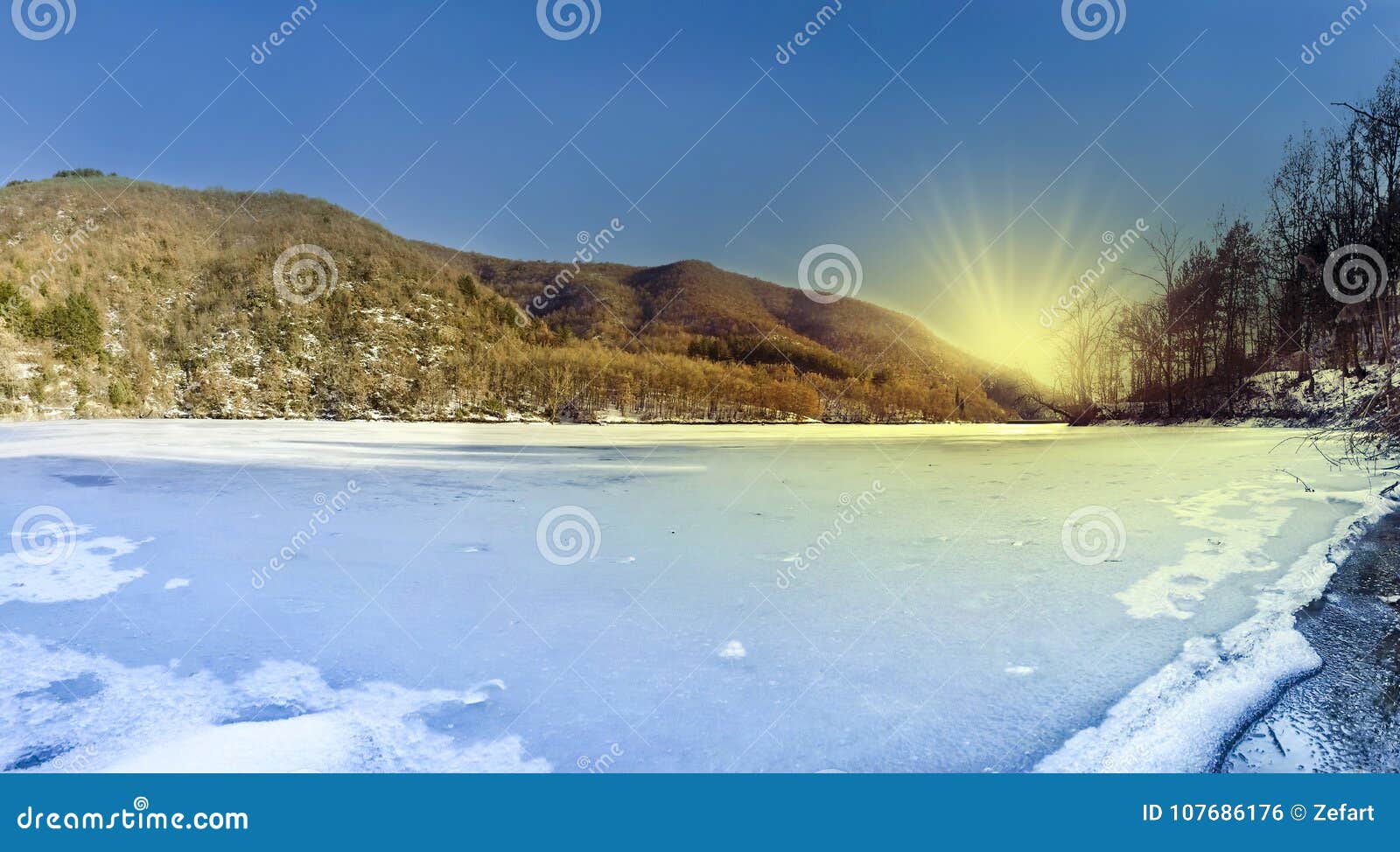Panoramic View of Frozen Lake Stock Photo - Image of panoramic, outdoor ...