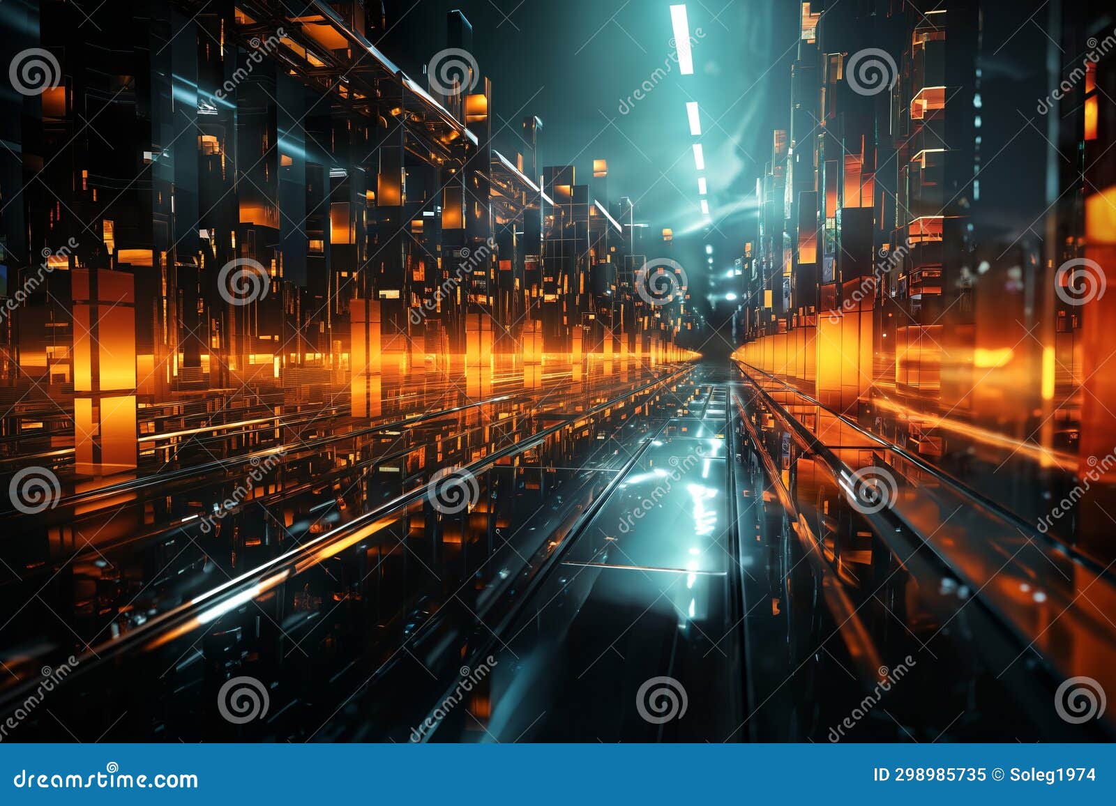 Panoramic View of a Futuristic Metropolis at Night, with Virtual ...