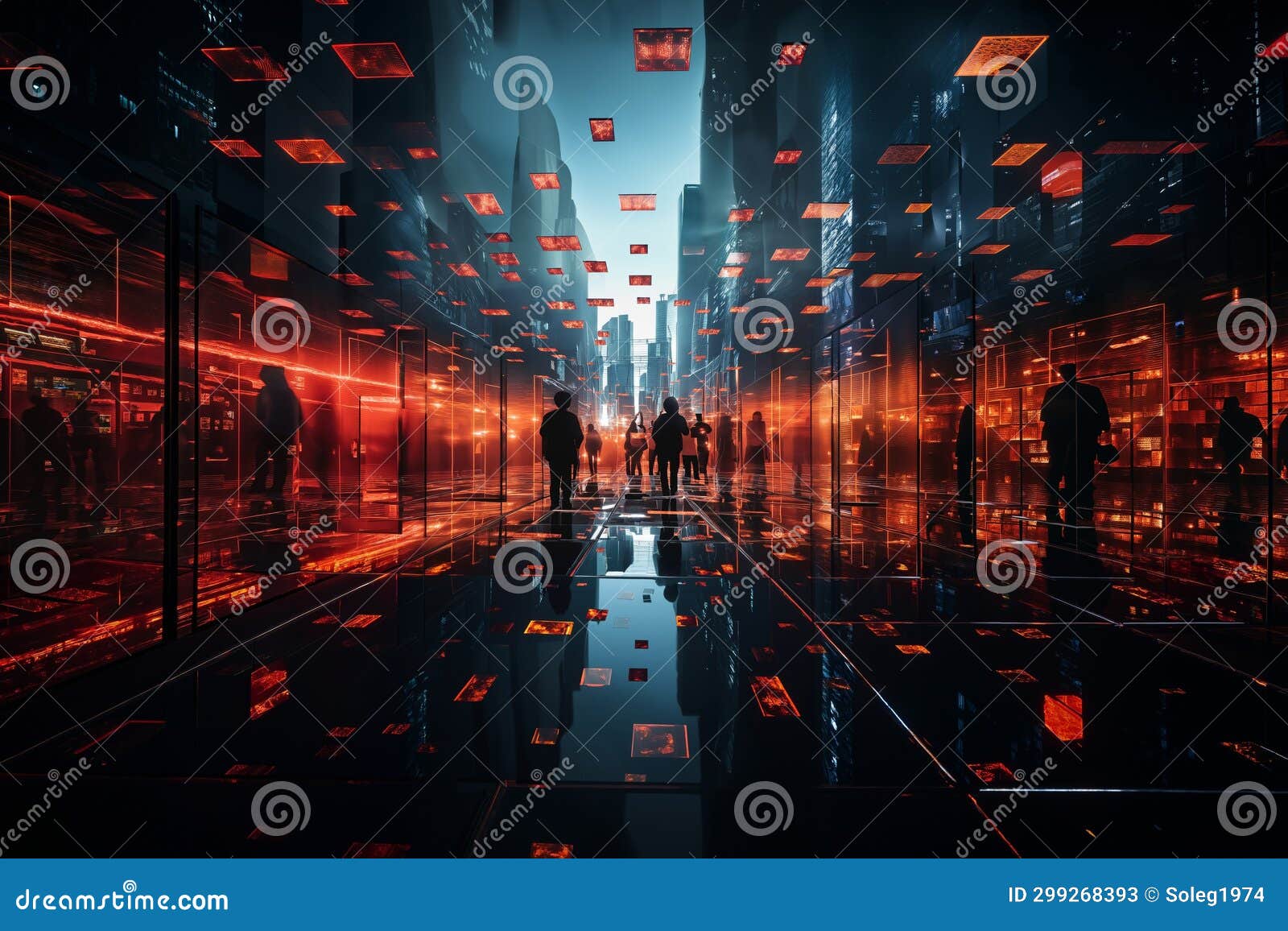 Panoramic View of a Futuristic Metropolis at Night, with Virtual ...