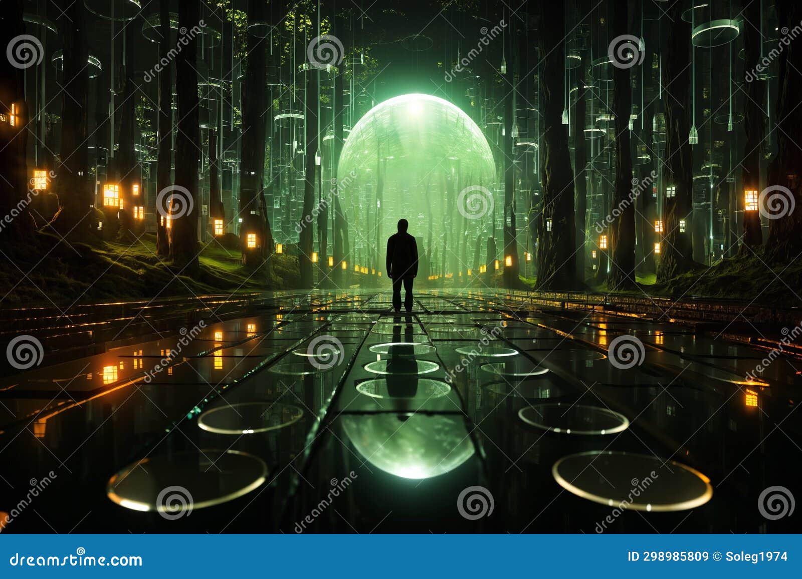 Panoramic View of a Futuristic Place at Night, with Virtual Reality ...