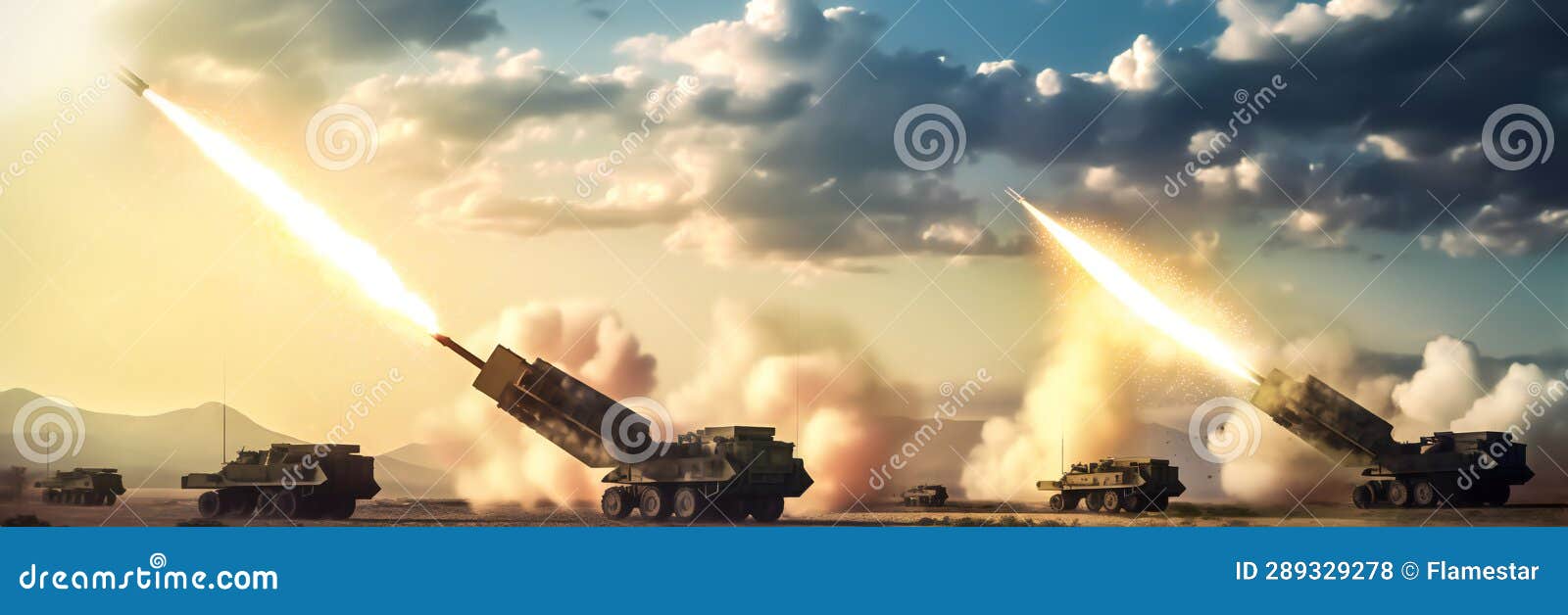 Panoramic View of a Generic Military Defence System Shooting Missiles ...
