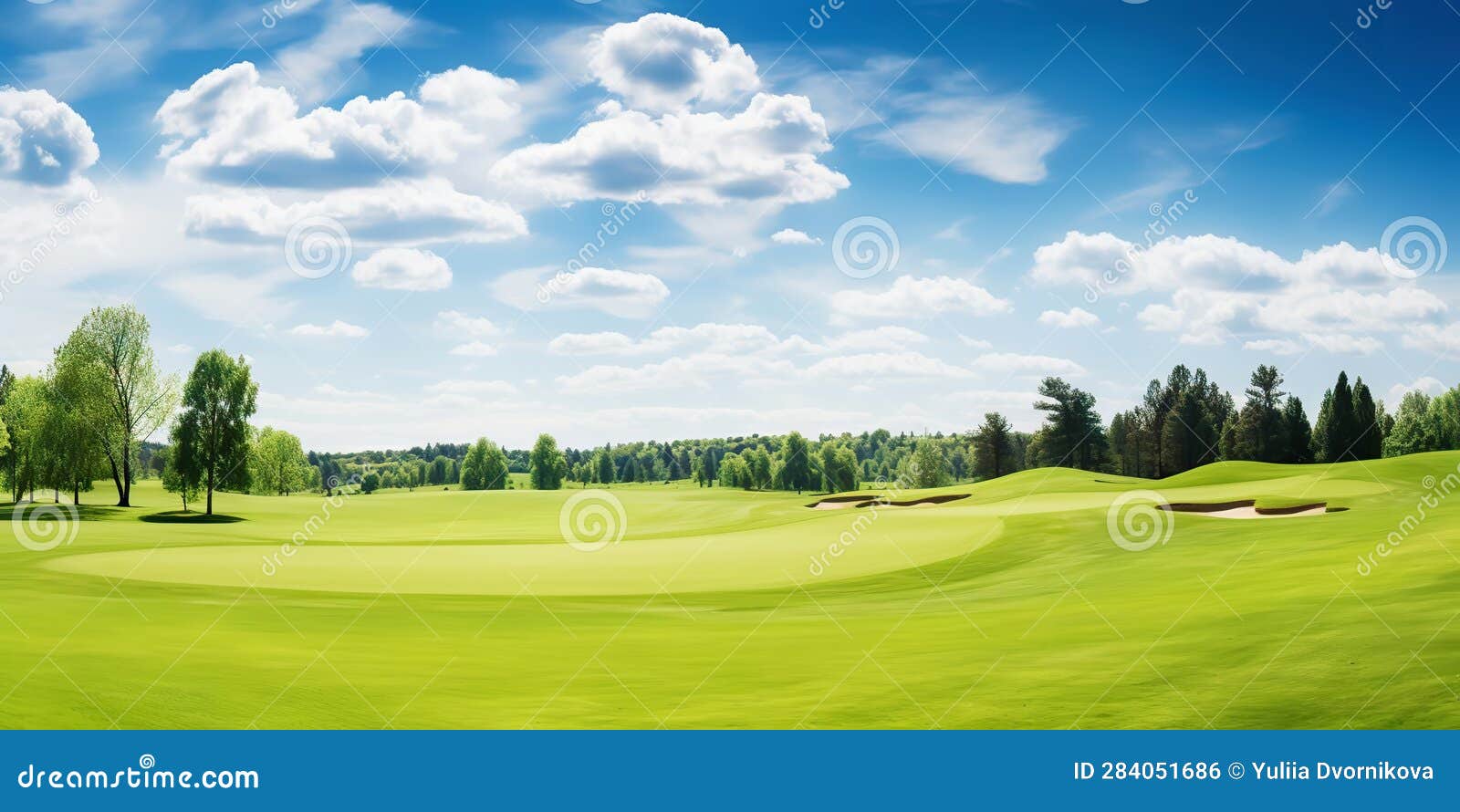 Panoramic View of Golf Course. Golf Field with a Rich Green Turf ...