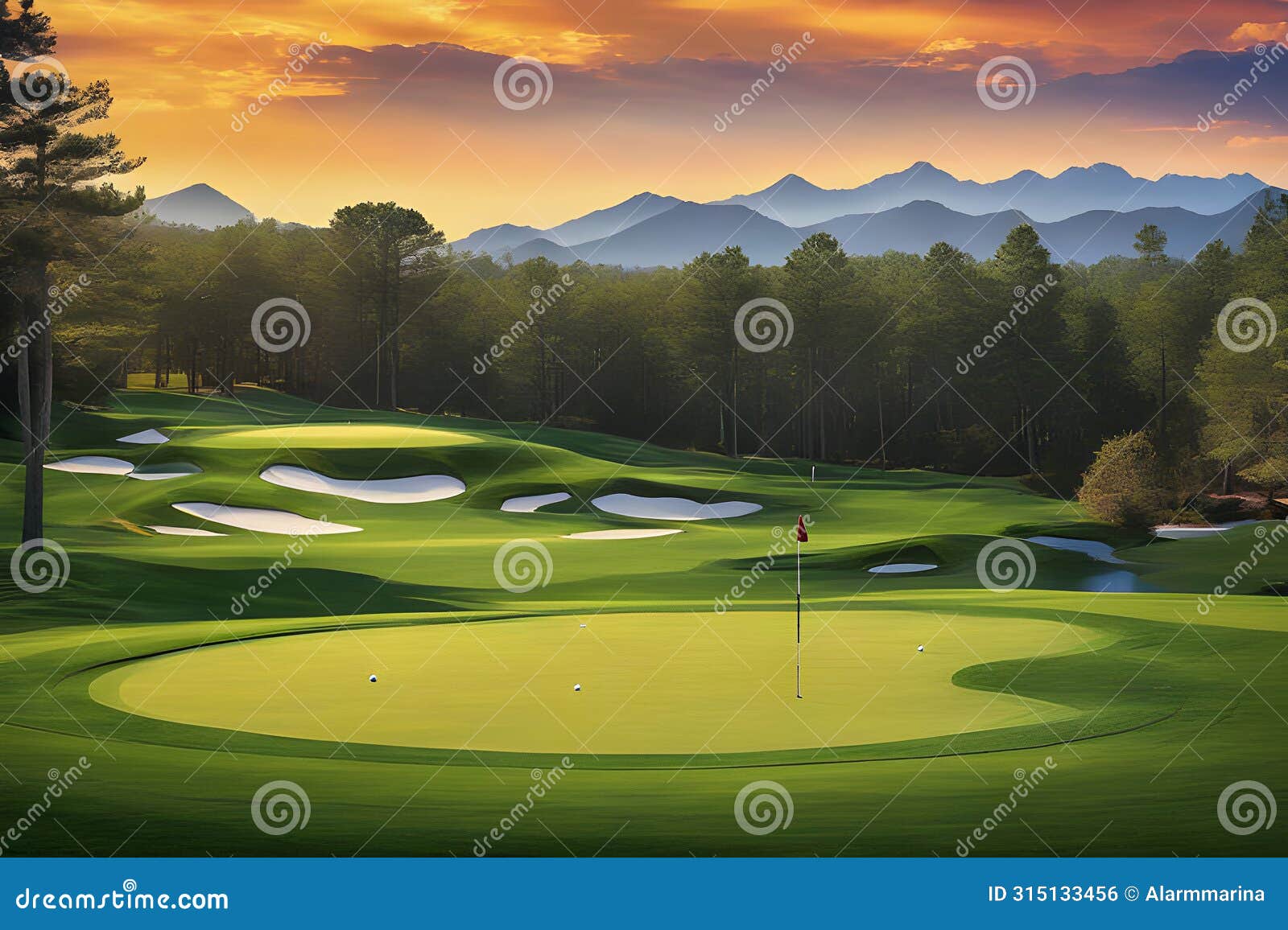 Panoramic View of the Golf Course with Putting Green. Golf Course with ...