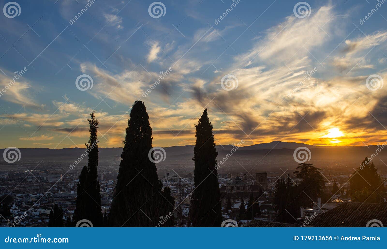 Panoramic View of Granada at Sunset Stock Photo - Image of beautiful ...