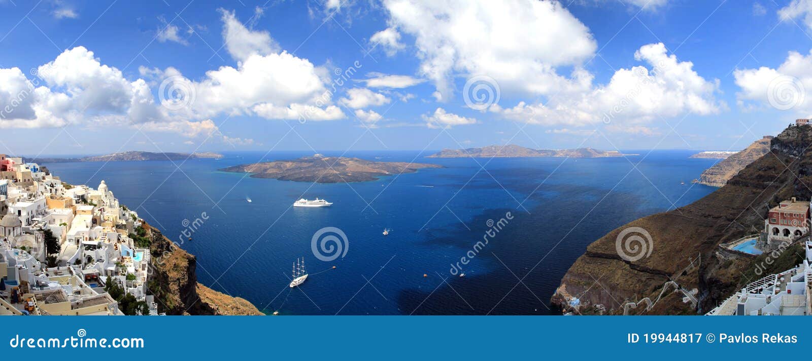 Panoramic View, Greece, Santorini Stock Image - Image of aegean, greece ...