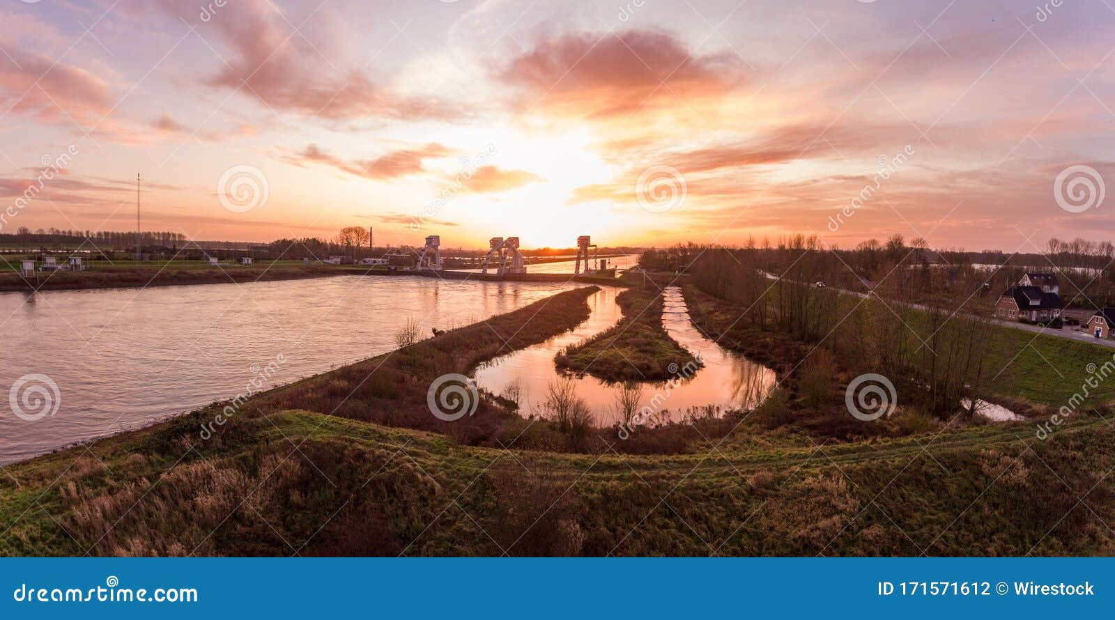 Panoramic View of the Hagestein Water Lock in the Netherlands with the ...