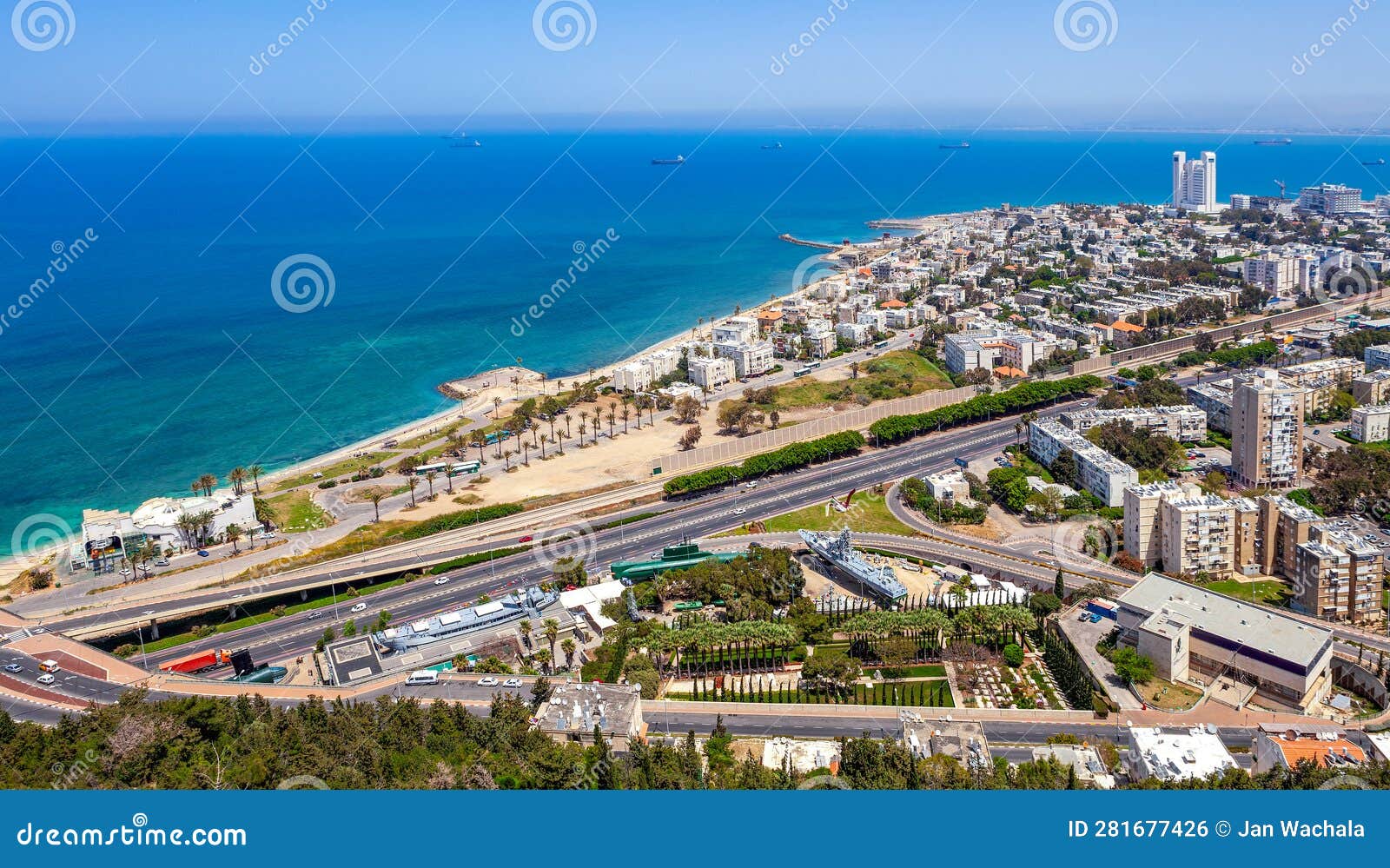Panoramic View of Haifa Bay Stock Photo - Image of blue, building ...