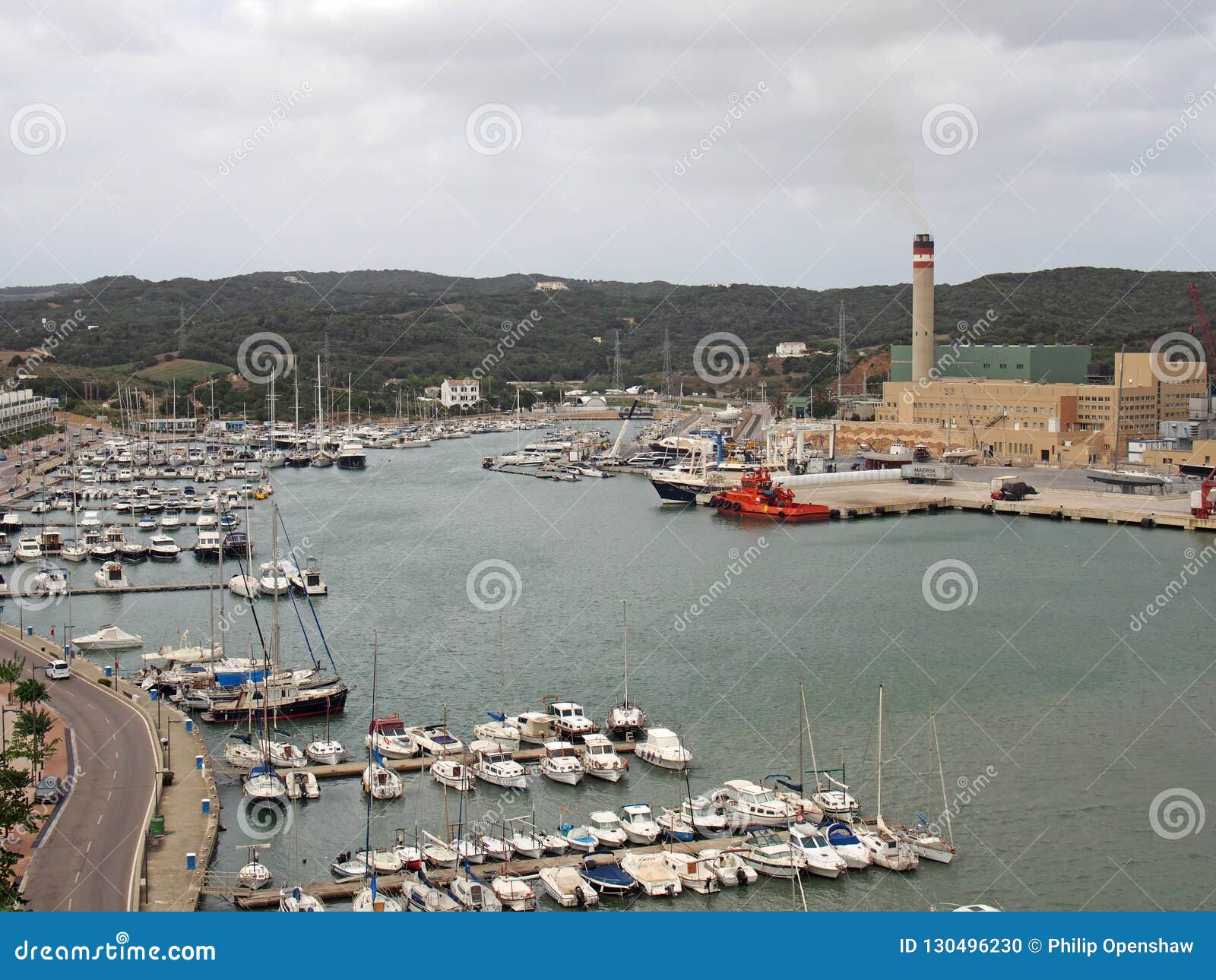 Panoramic View of the Harbour and Cityscape of Mahon in Menorca ...