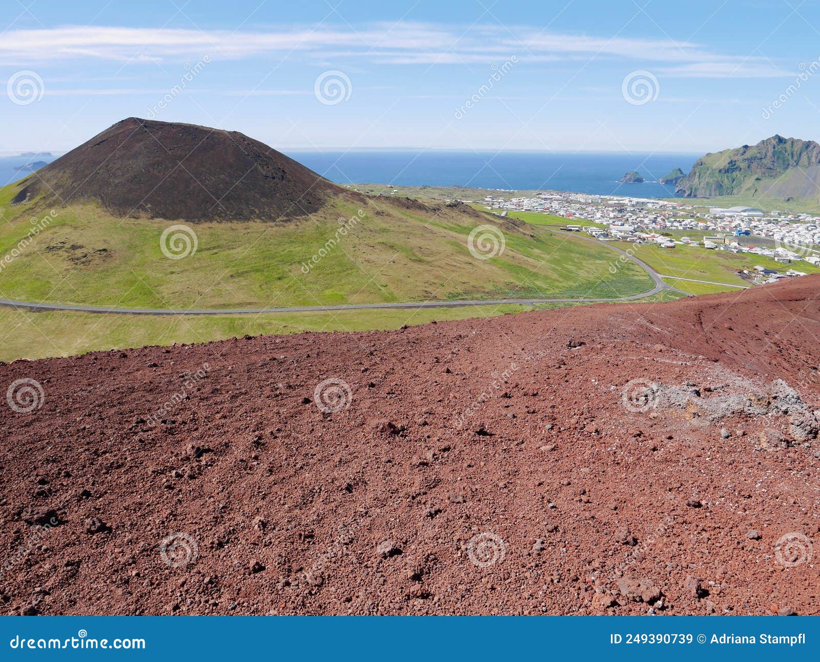 Panoramic View of Heimaey and Eldheimar Seen from Eldfell Volcano ...